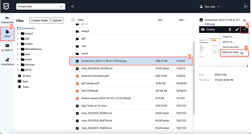 Deleting Files in SecureSafe